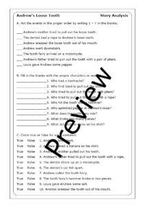 Robert Munsch "Andrew's Loose Tooth" worksheets | Made By Teachers