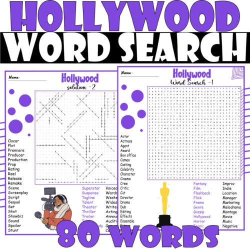 Hollywood Word Search Puzzle , Hollywood Word Search Activities | Made ...