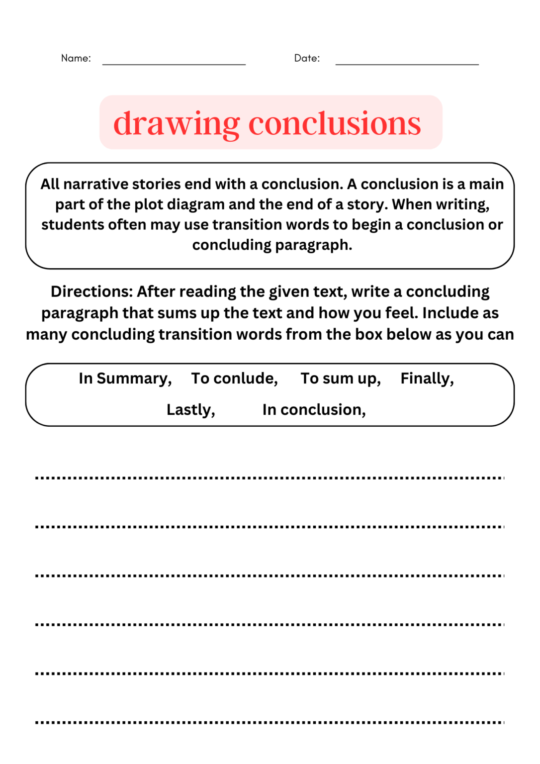 drawing conclusions examples with answers - Writing Conclusion ...