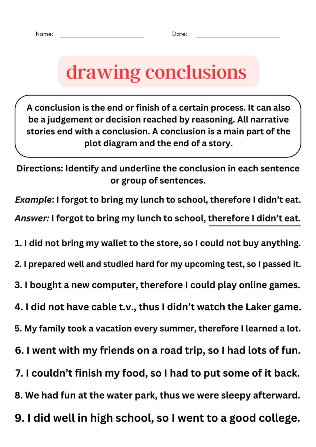 drawing conclusions examples with answers - Writing Conclusion ...