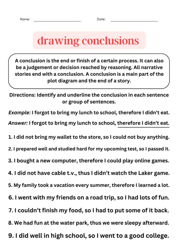 drawing conclusions examples with answers - Writing Conclusion ...
