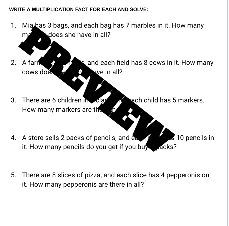MULTIPLICATION TEST FOR END OF 3RD GRADE - WORD PROBLEMS | Made By Teachers