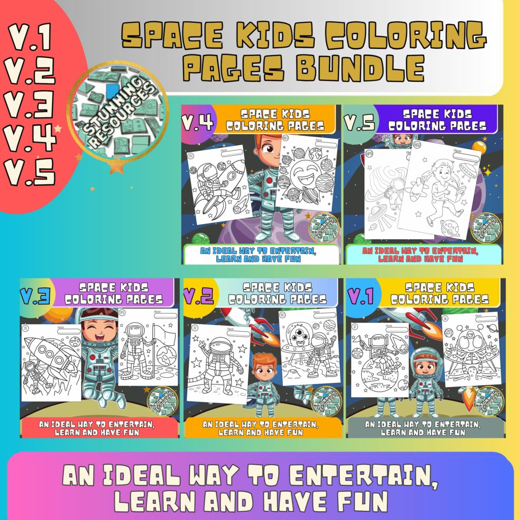 #UEFINAL5 Space Kids Coloring Pages Bundle, Astronaut UFO Planets ...