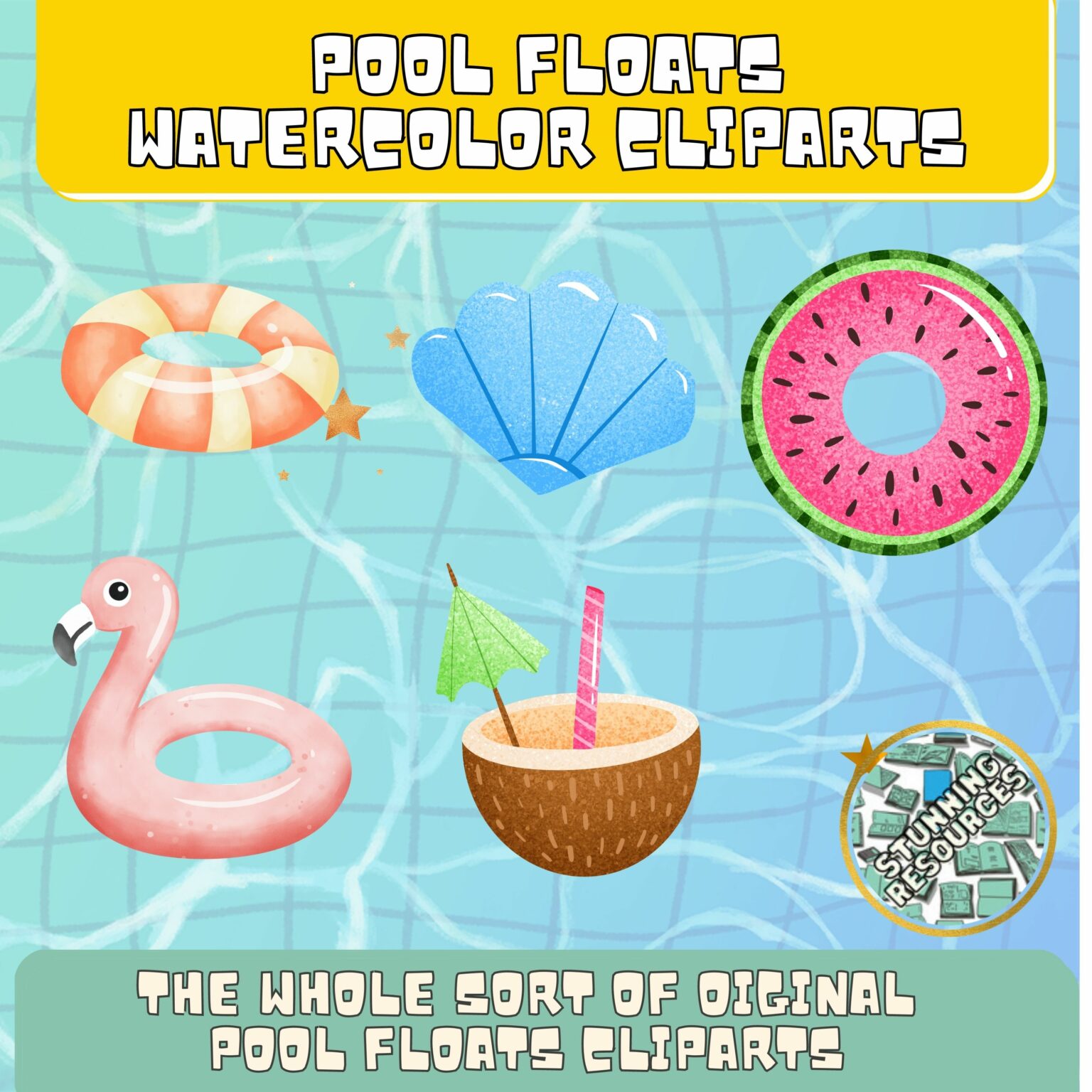 Watercolor Pool Floats Clipart, 20 Pool Floats Themed Cliparts | Made ...