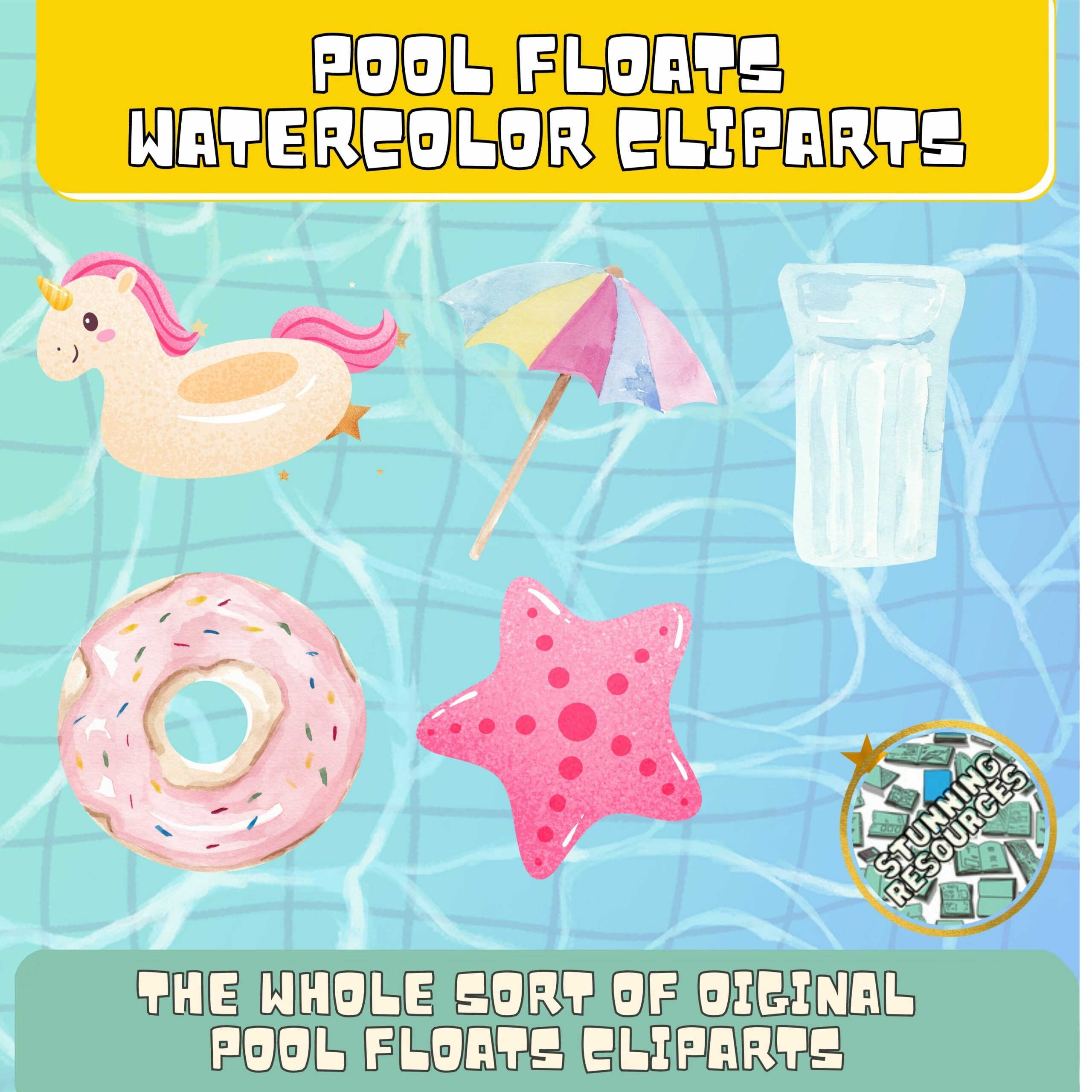 Watercolor Pool Floats Clipart, 20 Pool Floats Themed Cliparts | Made ...