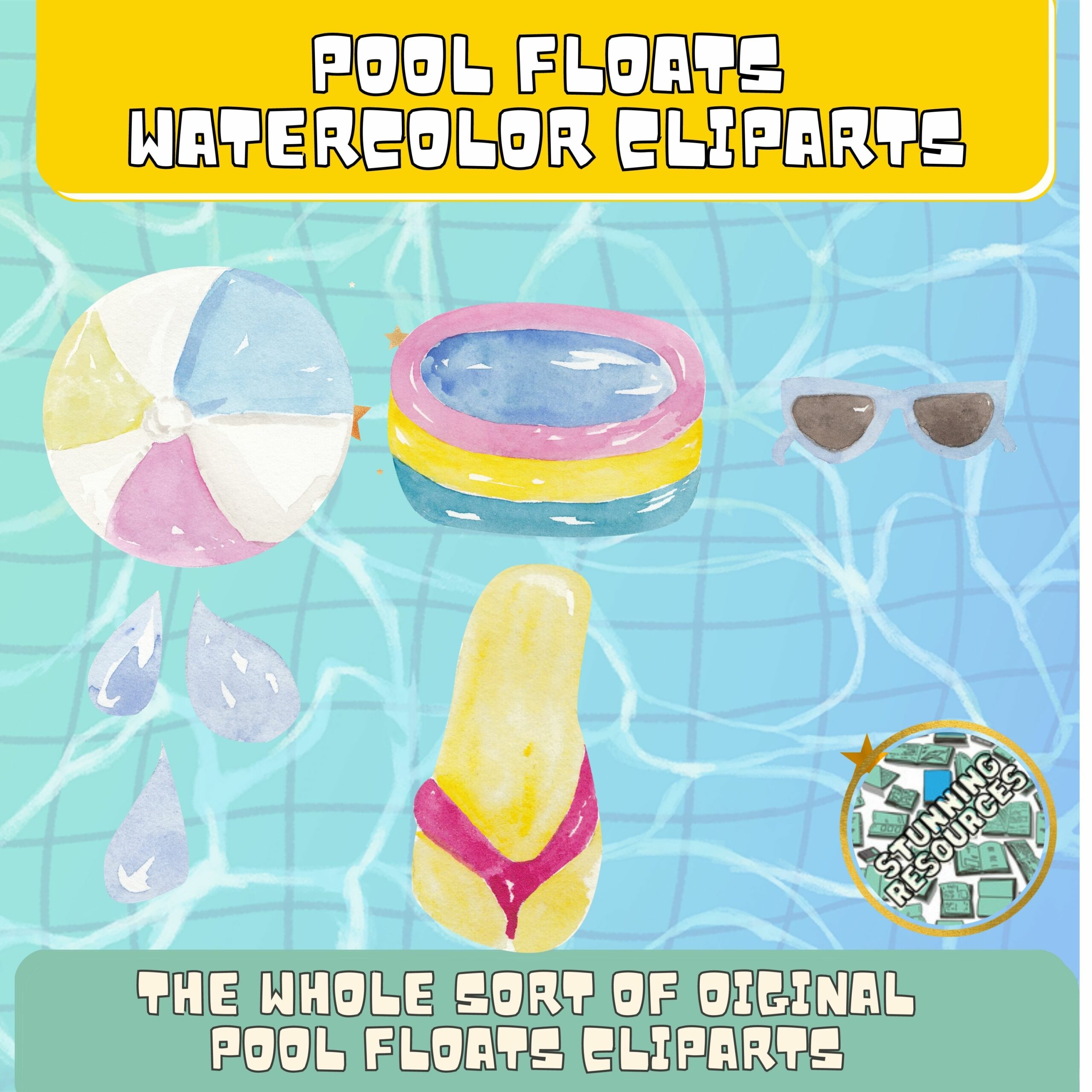 Watercolor Pool Floats Clipart, 20 Pool Floats Themed Cliparts | Made ...