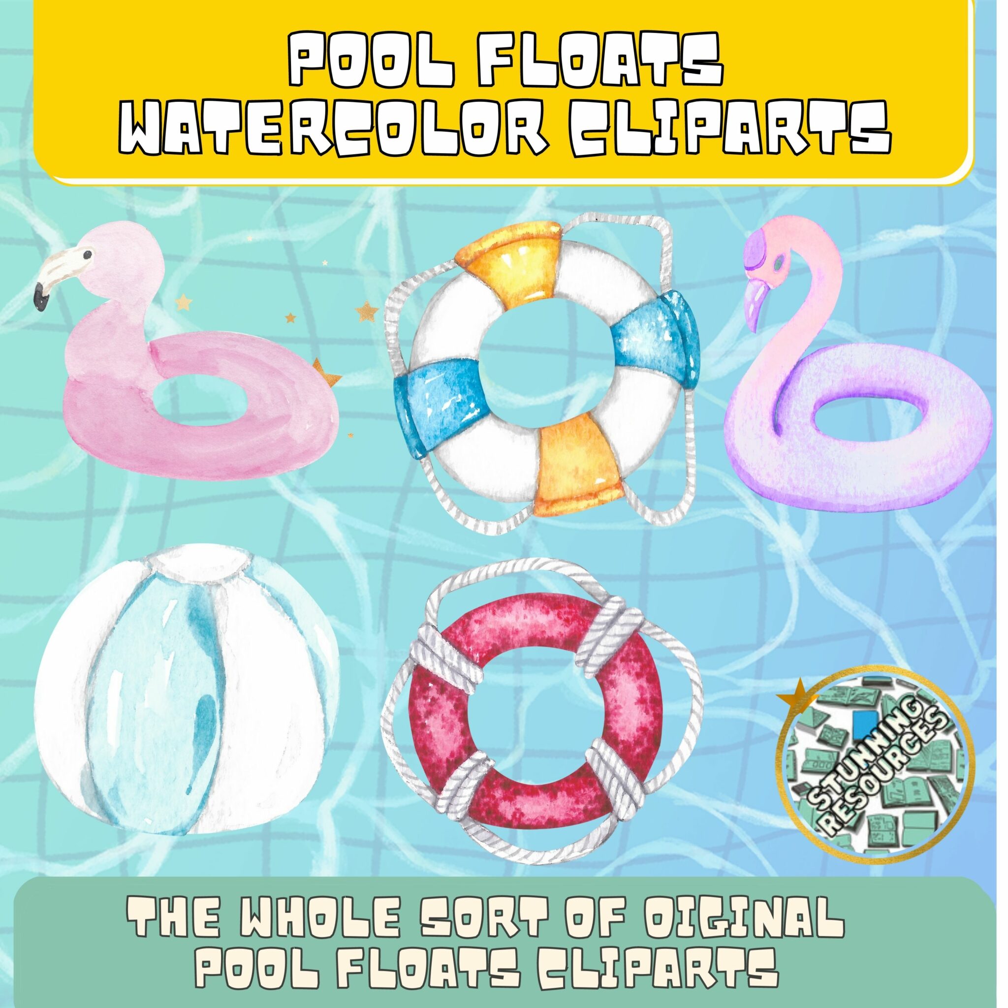 Watercolor Pool Floats Clipart, 20 Pool Floats Themed Cliparts | Made ...