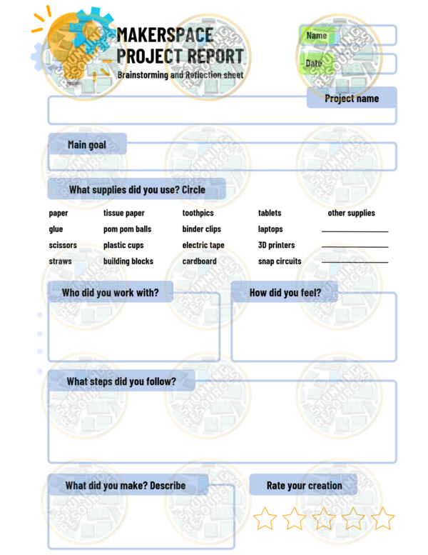 #UEFINAL5 STEM Makerspace Project Challenge Log sheets for Students and ...