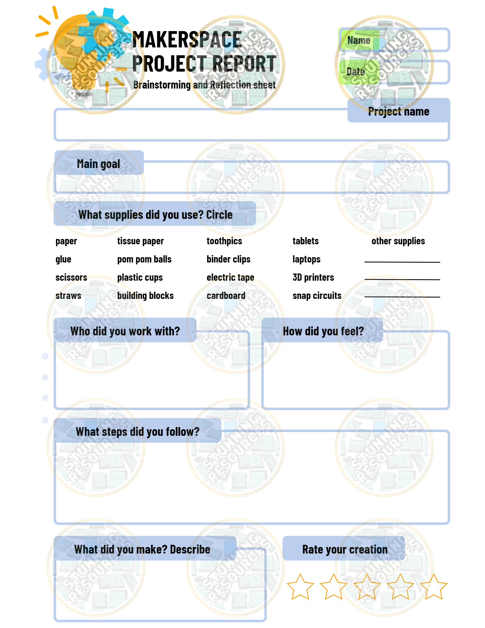 #UEFINAL5 STEM Makerspace Project Challenge Log sheets for Students and ...