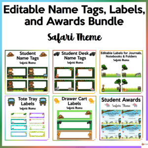 Safari Theme Bundle Name Tags, Labels, and Awards | Made By Teachers