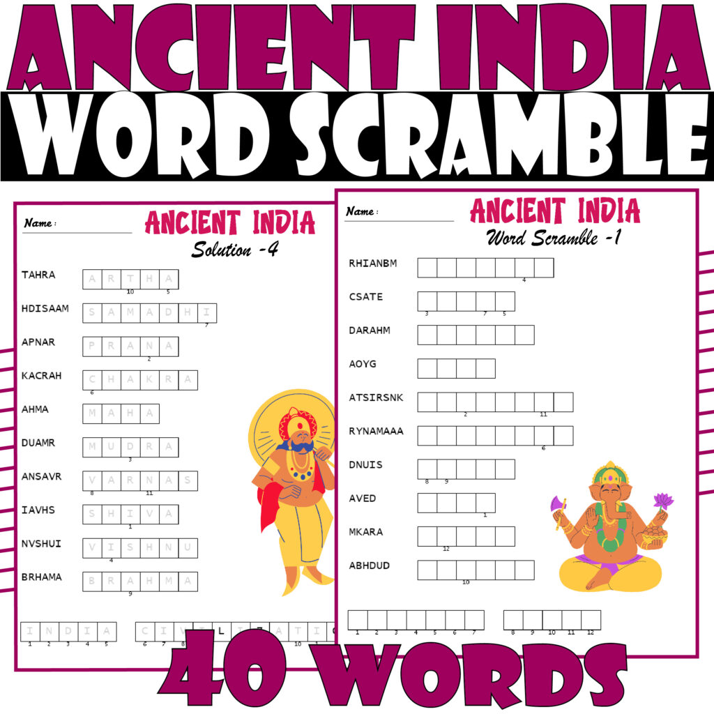ANCIENT INDIA CIVILIZATION Word Scramble puzzle , ANCIENT INDIA ...