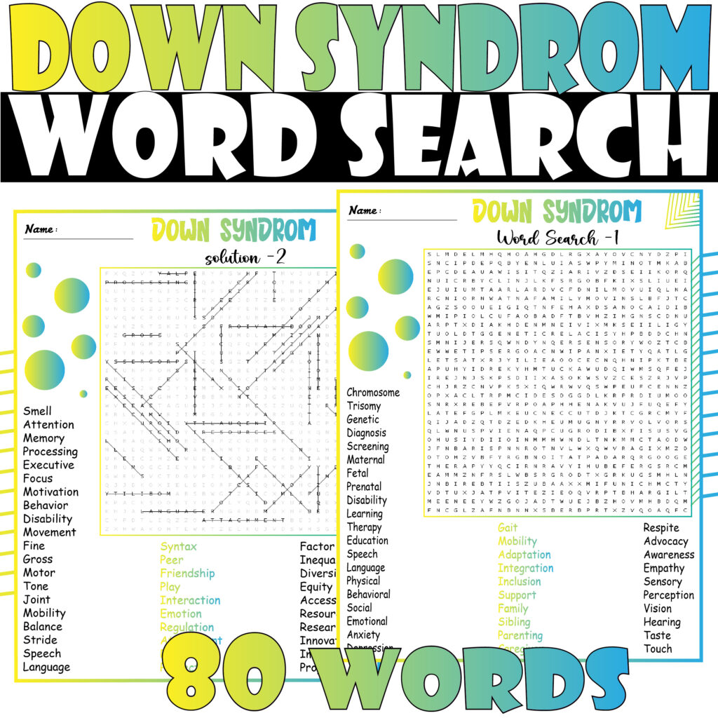 DOWN SYNDROM Word Search Puzzle , DOWN SYNDROM Word Search Activities ...