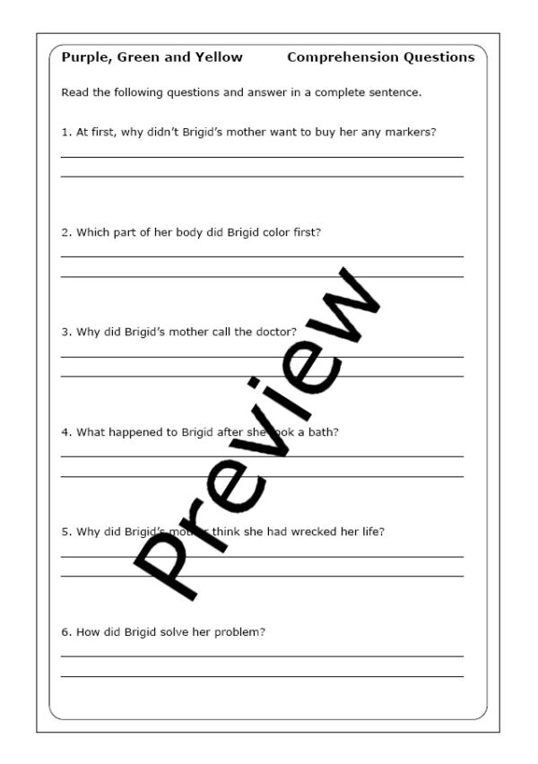 Robert Munsch "Purple, Green and Yellow" worksheets - Made By Teachers