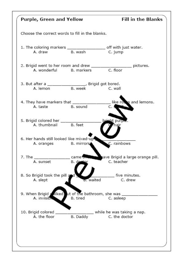 Robert Munsch "Purple, Green and Yellow" worksheets | Made By Teachers
