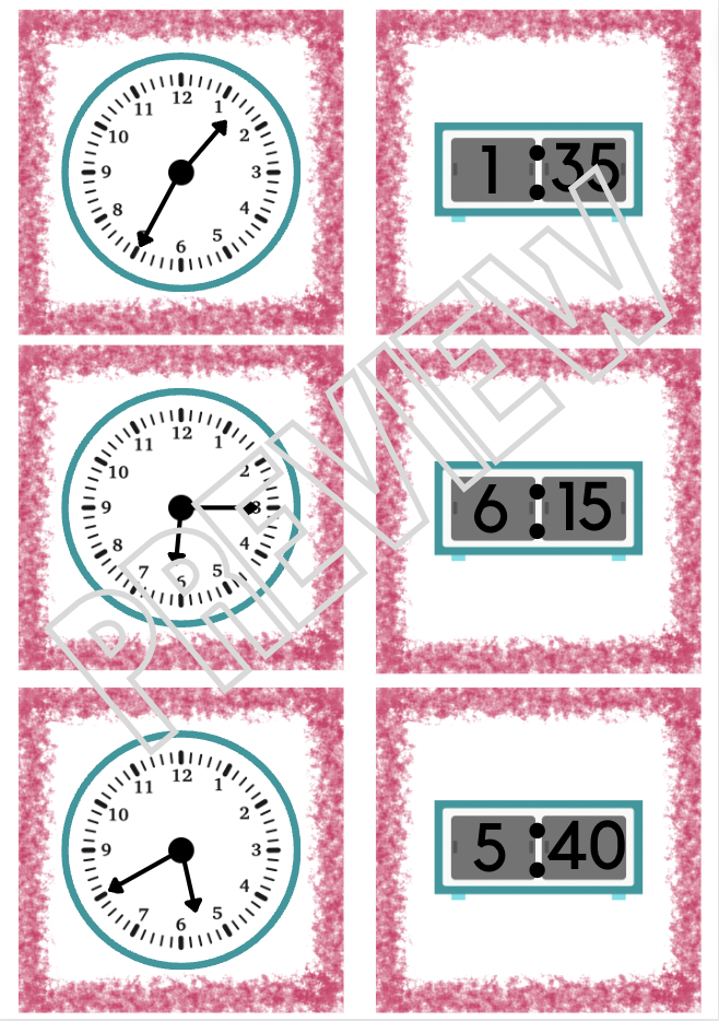 Telling Time to the 5 Minutes Memory Game with Assessment | Made By ...