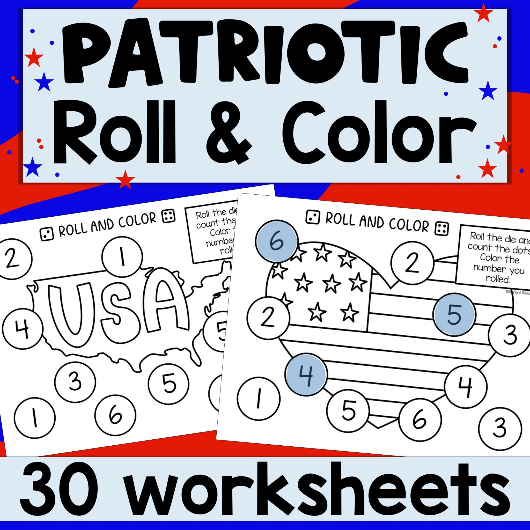 Patriotic Roll and Color | Number Recognition, Counting and Addition ...