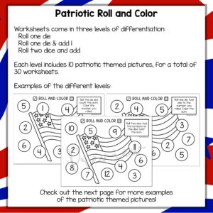 Patriotic Roll and Color | Number Recognition, Counting and Addition ...