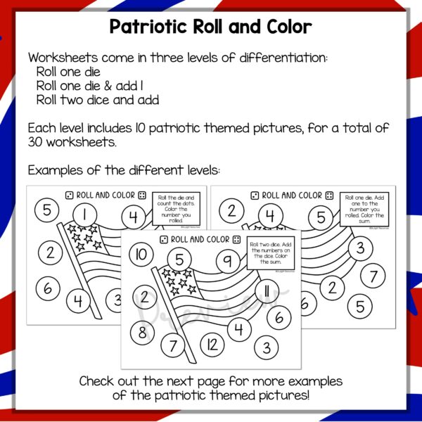Patriotic Roll and Color | Number Recognition, Counting and Addition ...