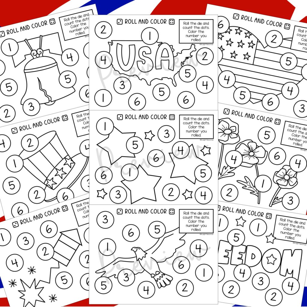 Patriotic Roll and Color | Number Recognition, Counting and Addition ...