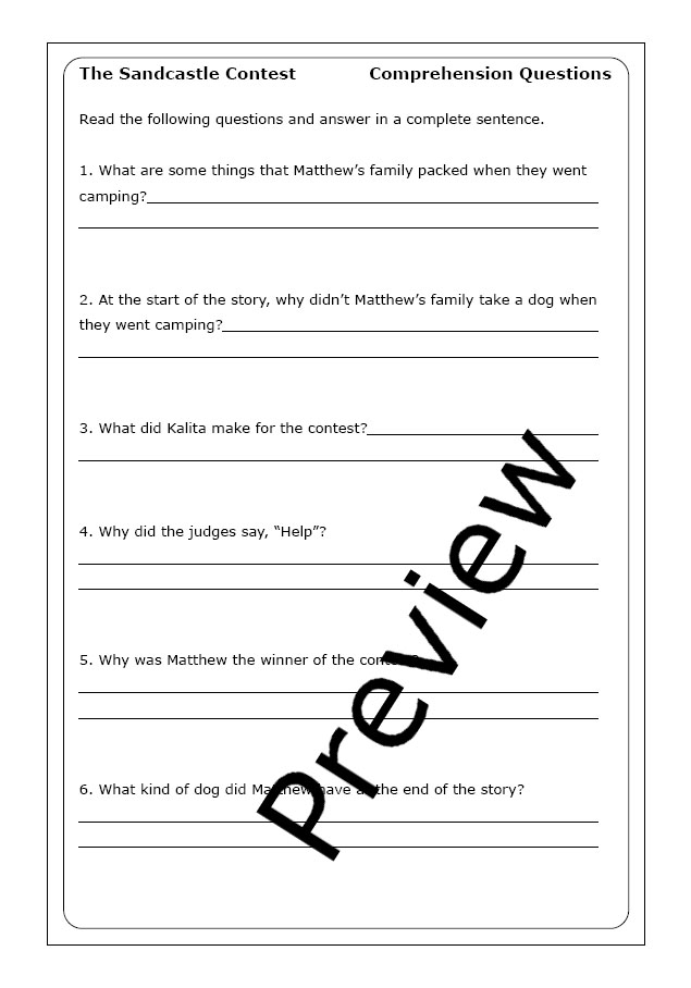 Robert Munsch "The Sandcastle Contest" worksheets | Made By Teachers