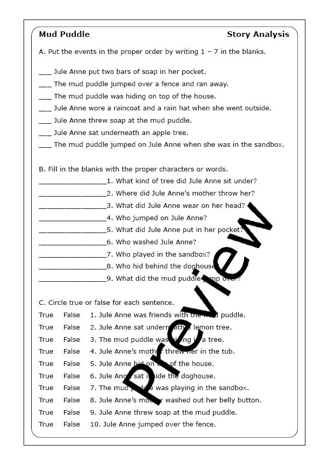 Robert Munsch "Mud Puddle" worksheets | Made By Teachers