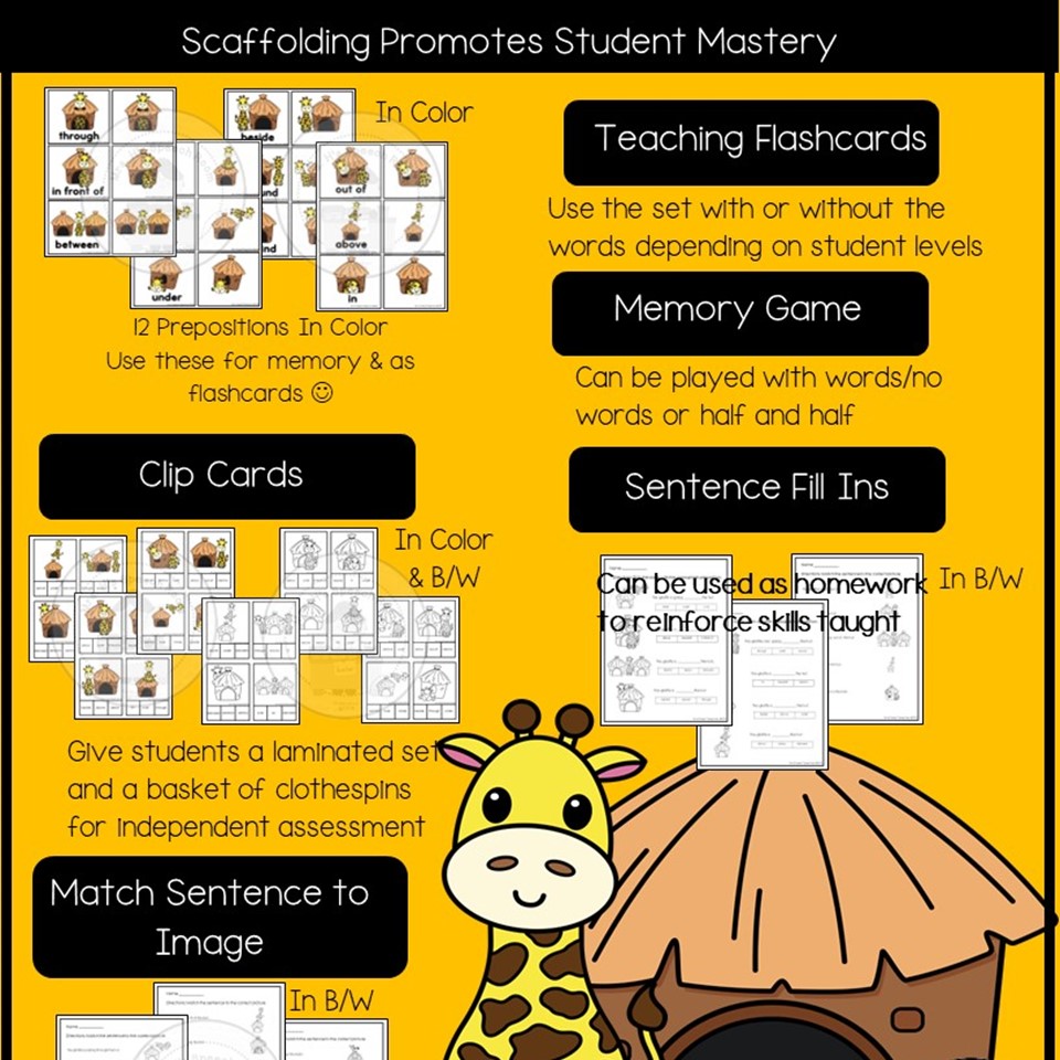 Prepositions and Positional Concepts GIraffe Zoo Theme | Made By Teachers