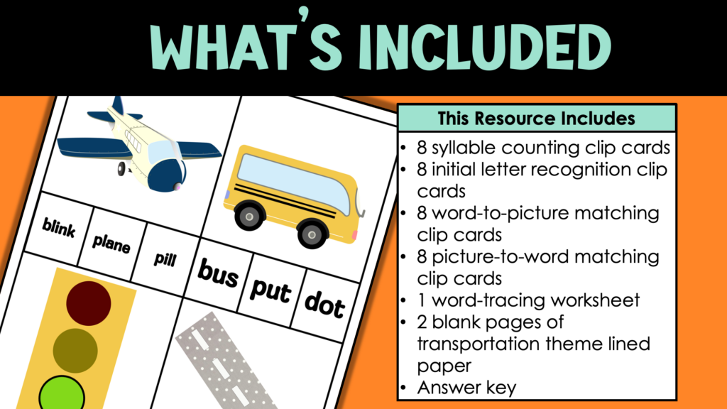 Phonemic Awareness: Syllable, Letter, and Word Recognition Clip Task ...