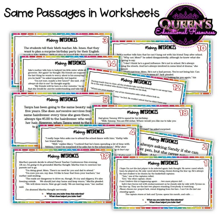 Reading Comprehension Passages and Questions Making Inferences ...