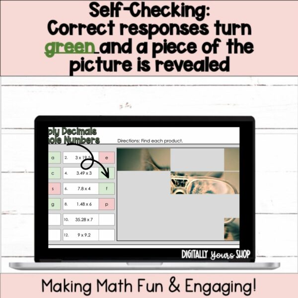 Multiply Decimals by Whole Numbers Digital Self-Checking Activity ...