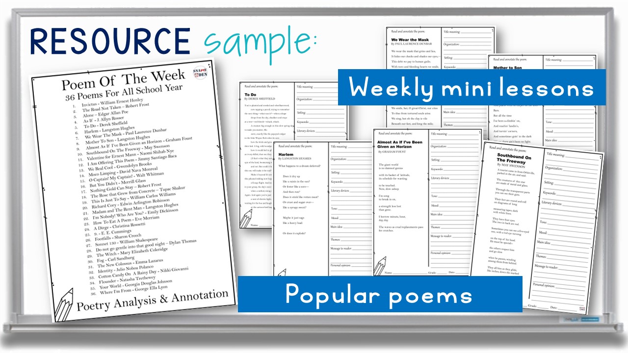 Poem of the Week: One Year of Poetry Analysis Worksheets with Answers ...