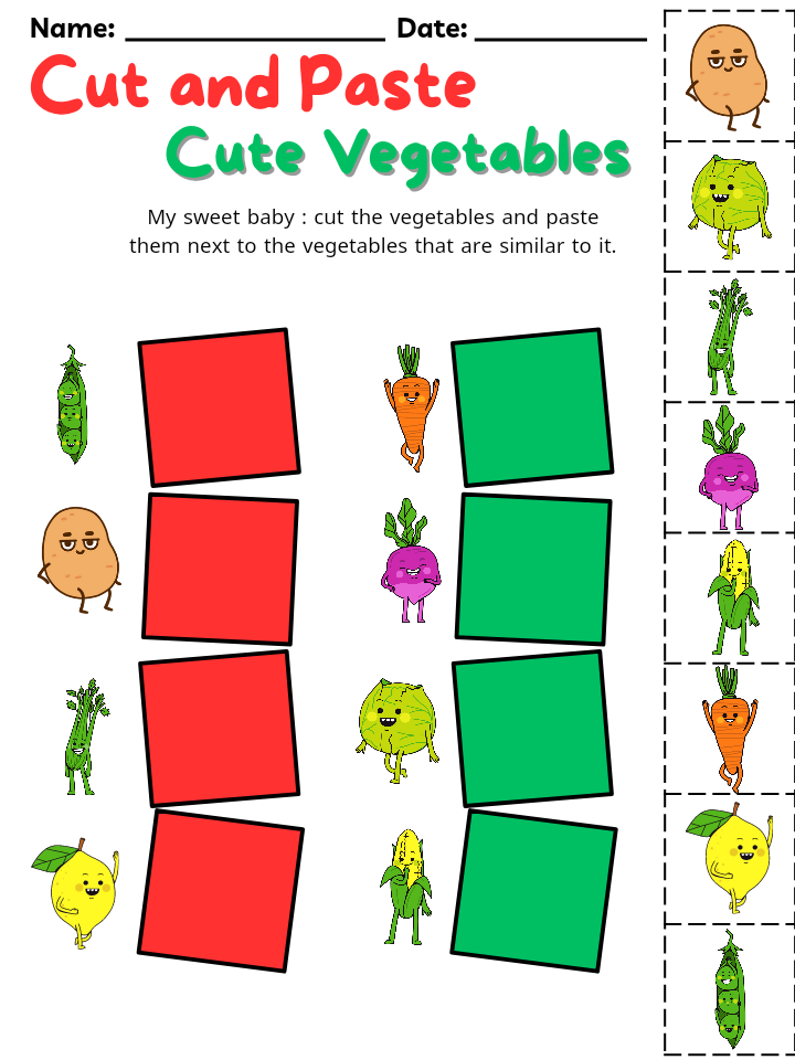 ♥♥Cut And Paste Cute Vegetables & Fruits♥♥ | Made By Teachers