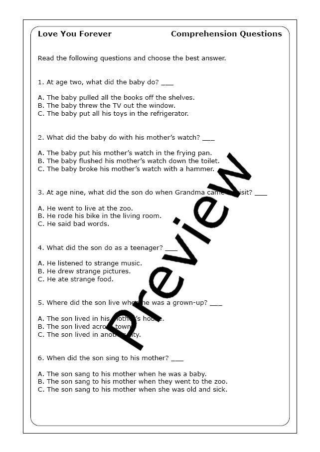 Robert Munsch "Love You Forever" worksheets | Made By Teachers