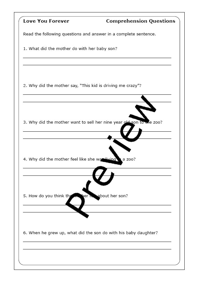 Robert Munsch "Love You Forever" worksheets | Made By Teachers
