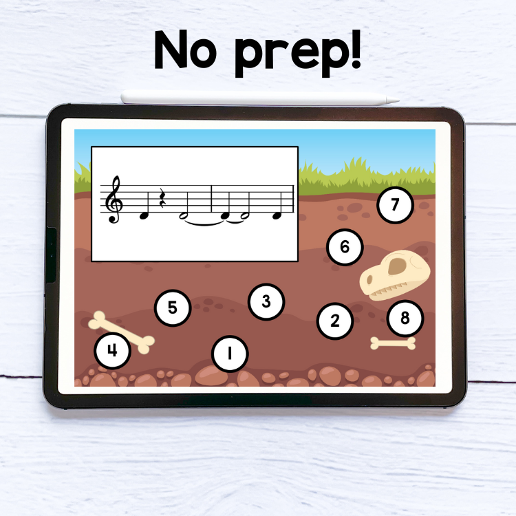 Tied Rhythm Values: Dinosaur Dig! Music Game for Elementary, Piano ...