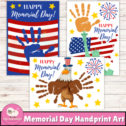 Memorial Day Handprint Art Craft Patriotic Keepsake Set Of 3 Made