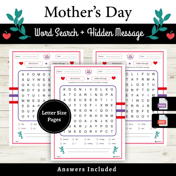 Mother's Day Hidden Message and Word Search : Find the Words, Reveal ...