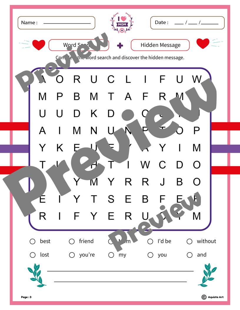 Mother's Day Hidden Message and Word Search : Find the Words, Reveal ...