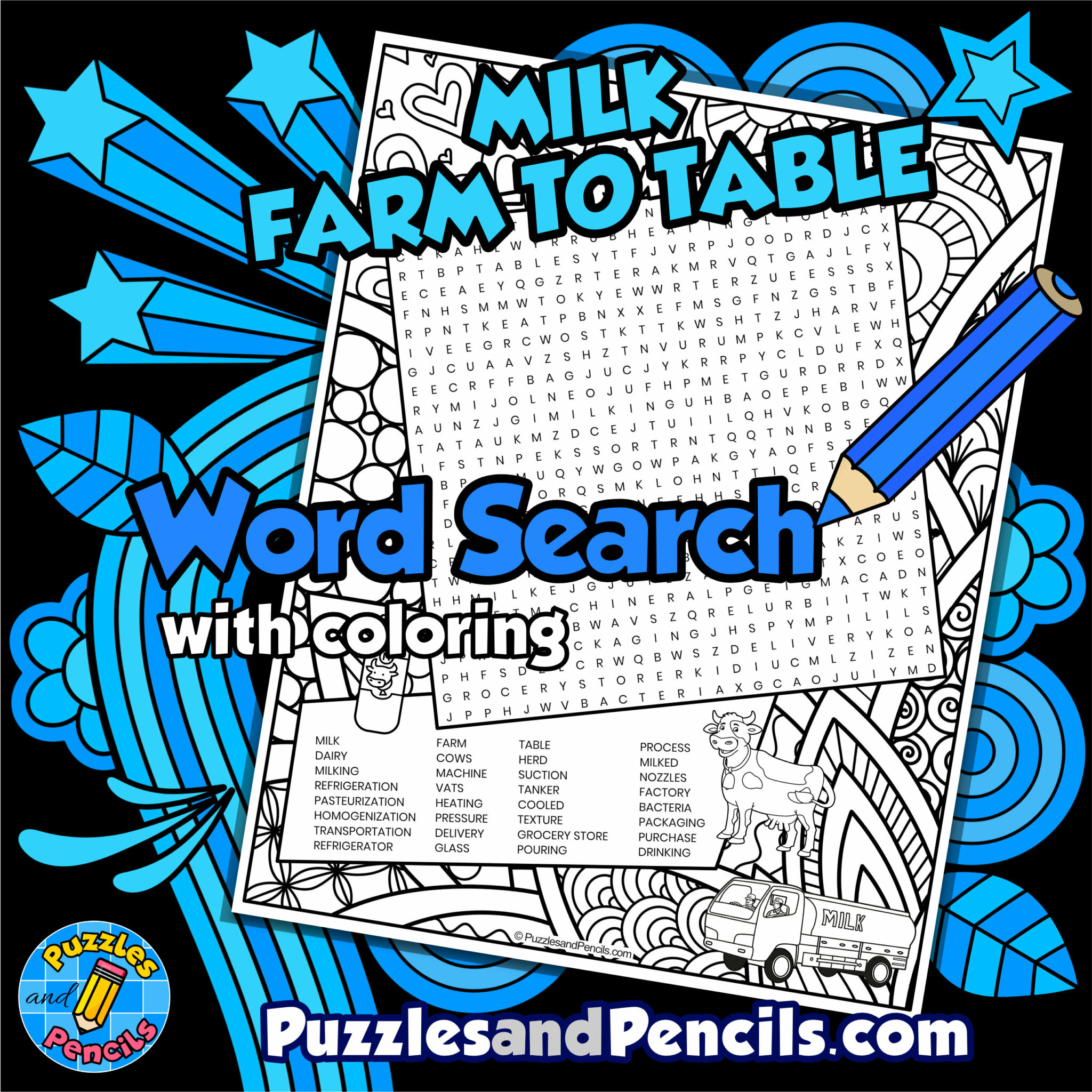 Farm to Table - Milk Word Search Puzzle with Coloring | Wordsearch ...