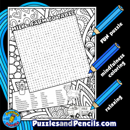 Farm to Table - Milk Word Search Puzzle with Coloring | Wordsearch ...