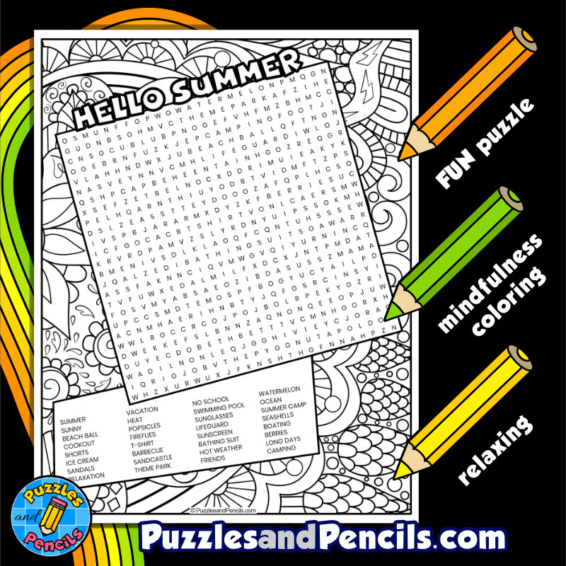 Hello Summer Word Search Puzzle with Coloring | Summer Wordsearch ...