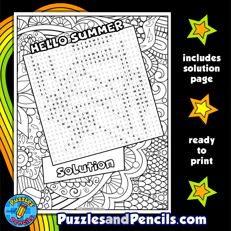 Hello Summer Word Search Puzzle with Coloring | Summer Wordsearch ...