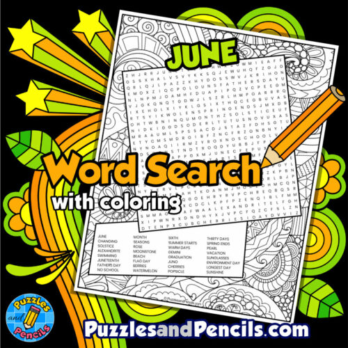June Word Search Puzzle with Coloring | June Wordsearch | Made By Teachers