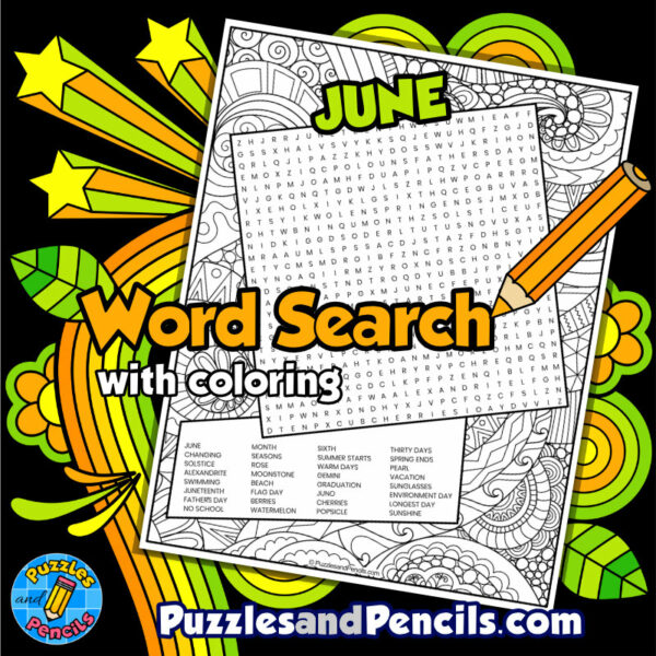 June Word Search Puzzle with Coloring | June Wordsearch | Made By Teachers