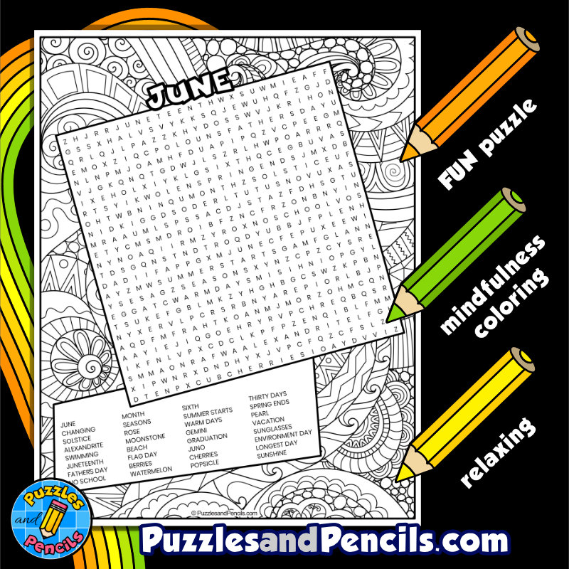 June Word Search Puzzle with Coloring | June Wordsearch | Made By Teachers
