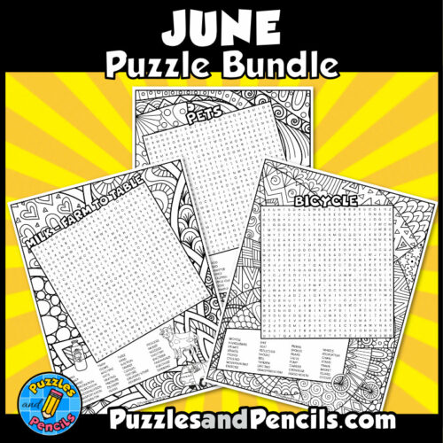 June Word Search Puzzle Activity Page BUNDLE | 14 Wordsearch Puzzles ...