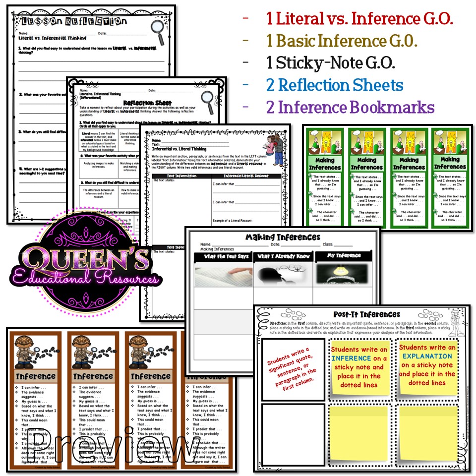 Inference Graphic Organizers, Reflection Sheets, and Bookmarks | Made ...