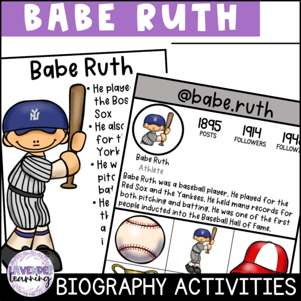Babe Ruth Biography Activities, Worksheets, Report - Athlete Study ...