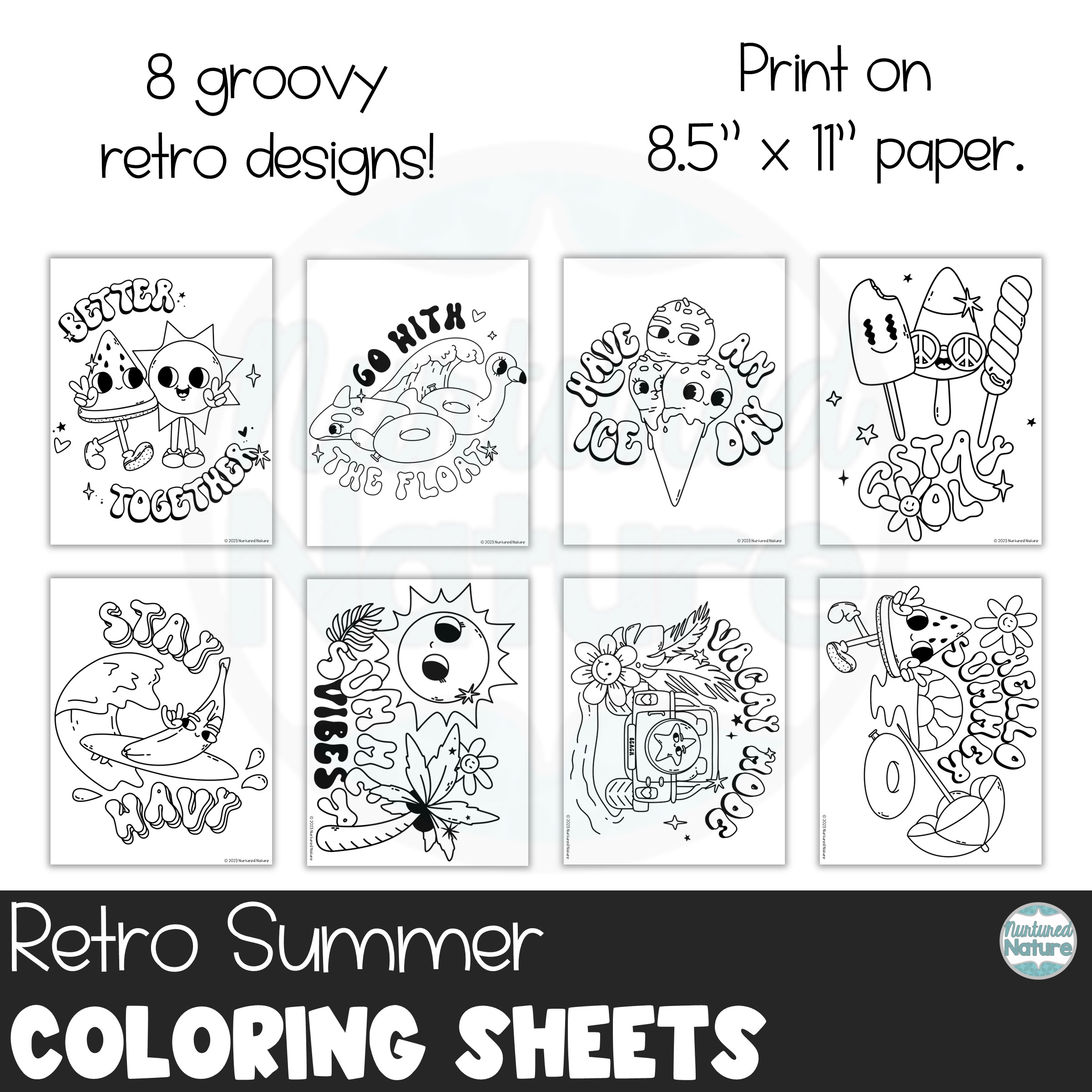 Groovy Retro Summer Coloring Pages | Made By Teachers