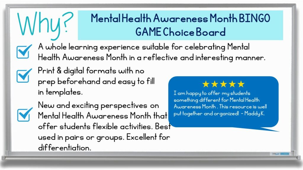 Mental Health Awareness Month Writing - Journal Prompts Bingo Choice ...