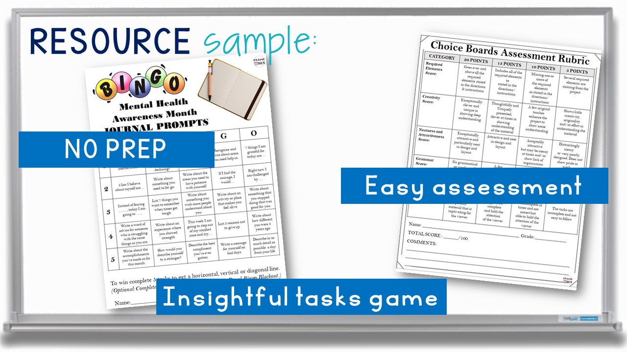 Mental Health Awareness Month Writing - Journal Prompts Bingo Choice ...